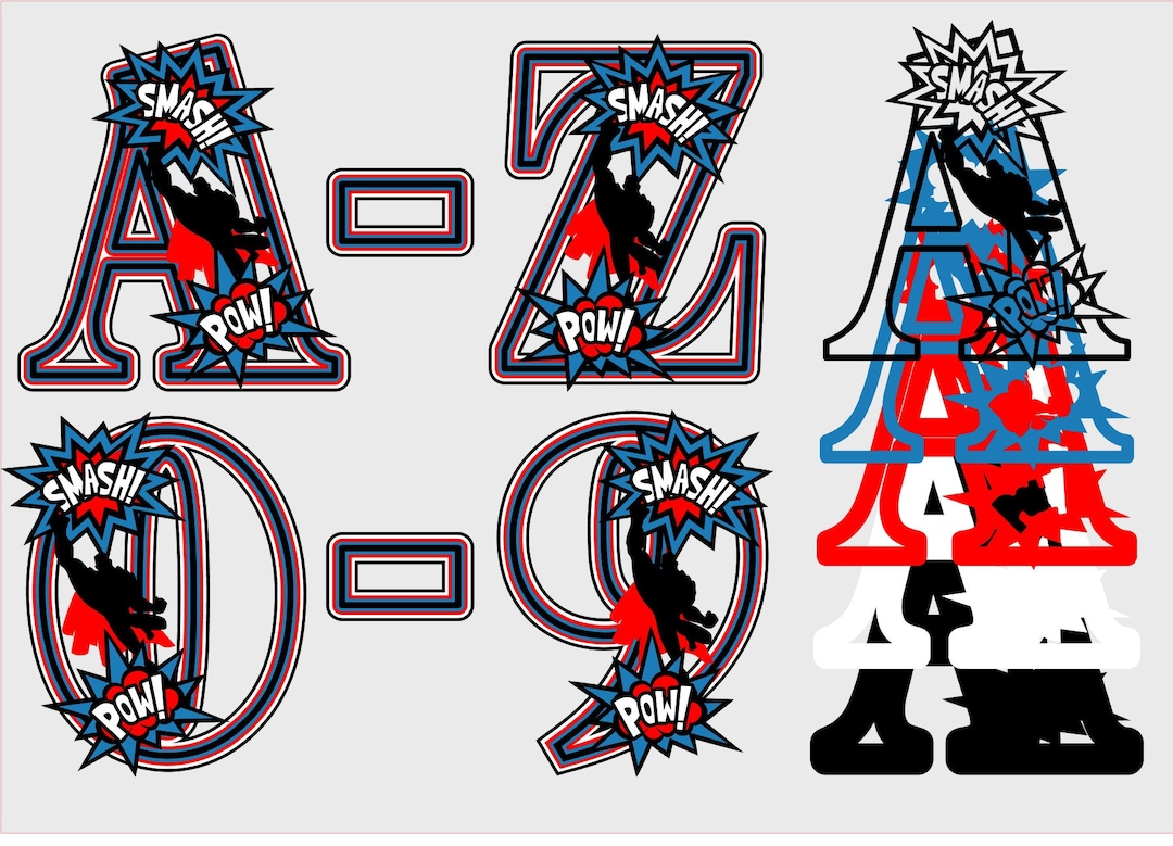 3D Layered Hero SVG DXF PNG Alphabet and Numbers Letters for Silhouette ...