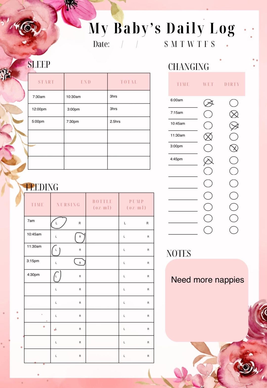 Printable Digital Newborn Daily Care Log Including : Feeding Log ...