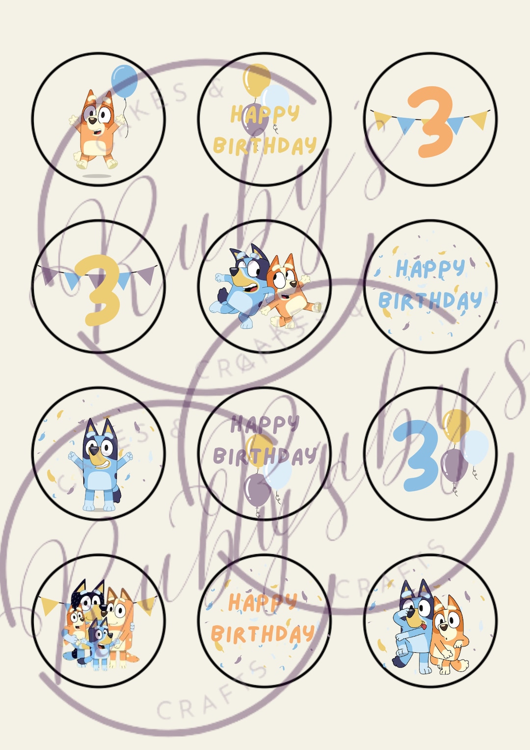 BLUEY Cupcake Toppers X 12, Edible Images, Decorations - Digital Only ...