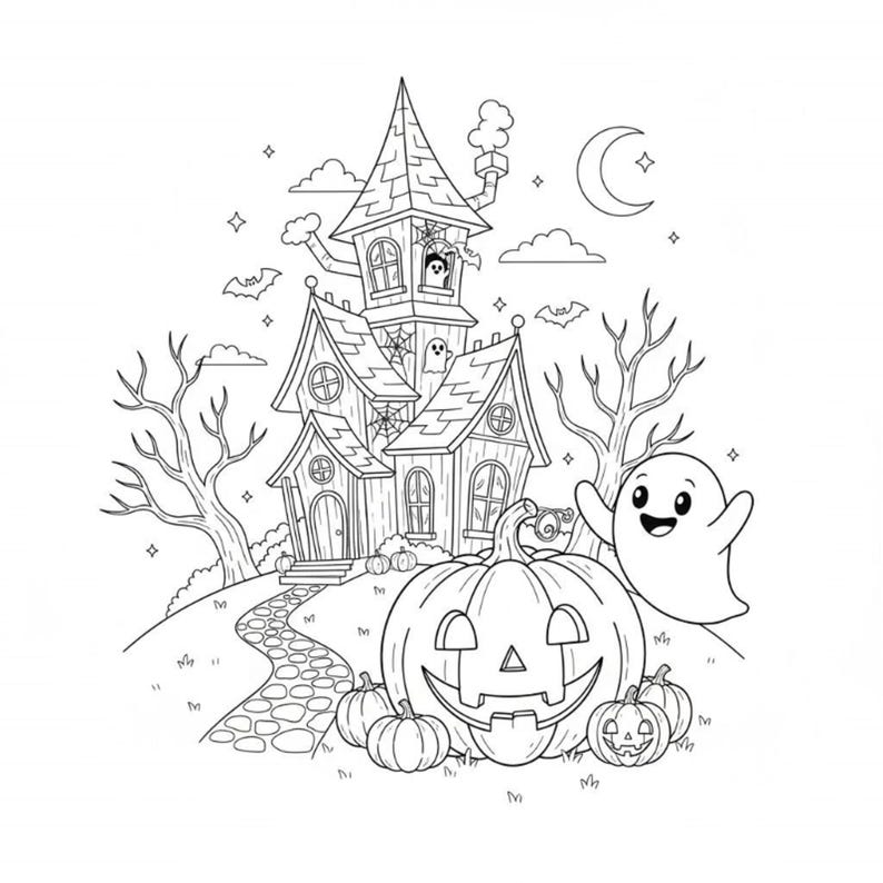 Fall Halloween Coloring Pages: Spooky Kids Activity (digital Download ...