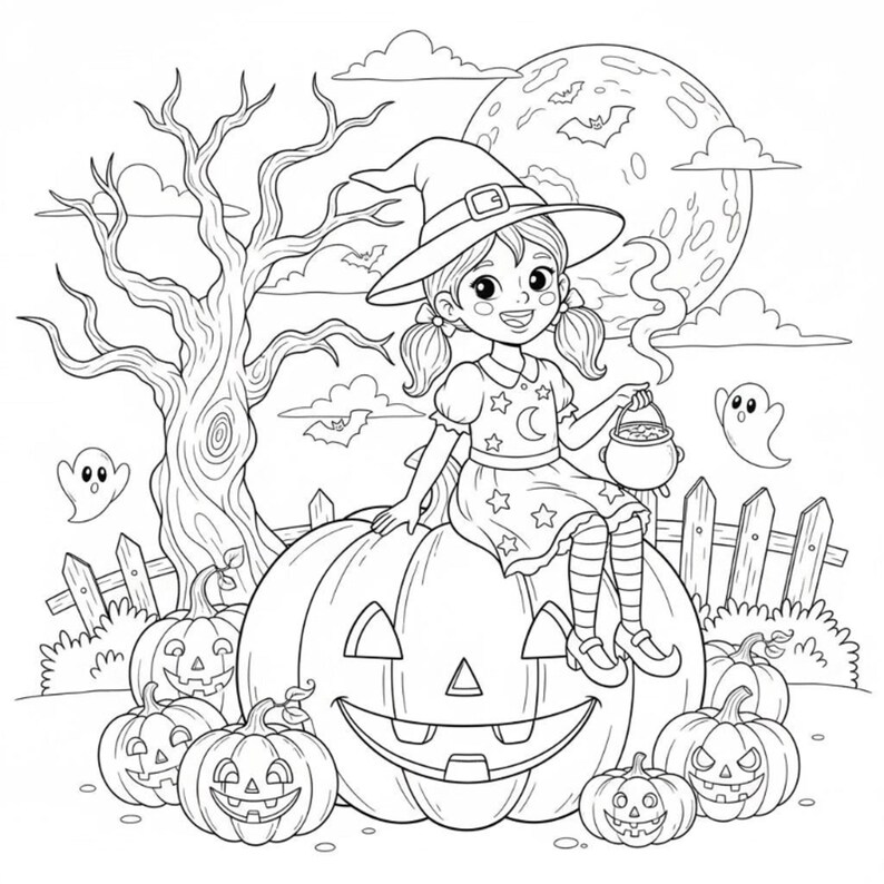 Fall Halloween Coloring Pages: Spooky Kids Activity (digital Download ...