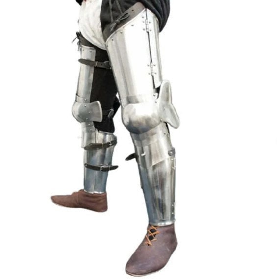 Gothic Leg Armor Greaves Leg Guard With Shoes 18 Guage Steel Medieval ...