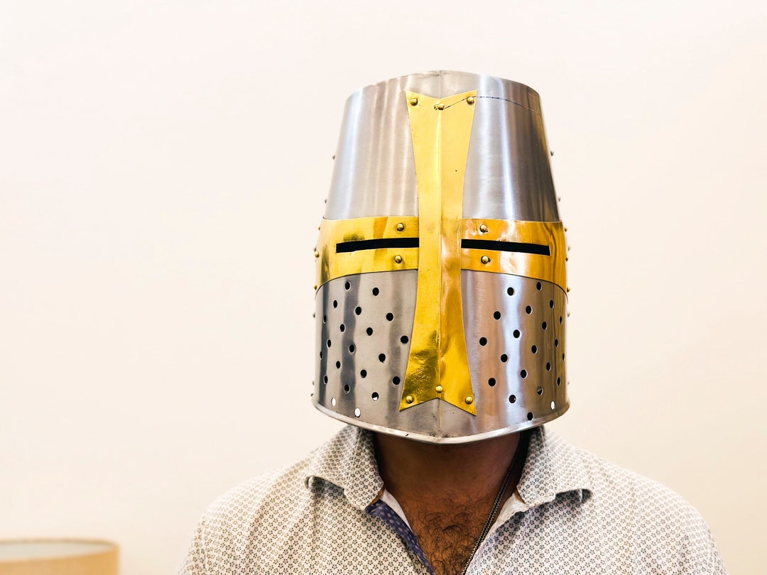 Holy Templar Helmet Medieval Steel Helmet With Brass Cross - Etsy