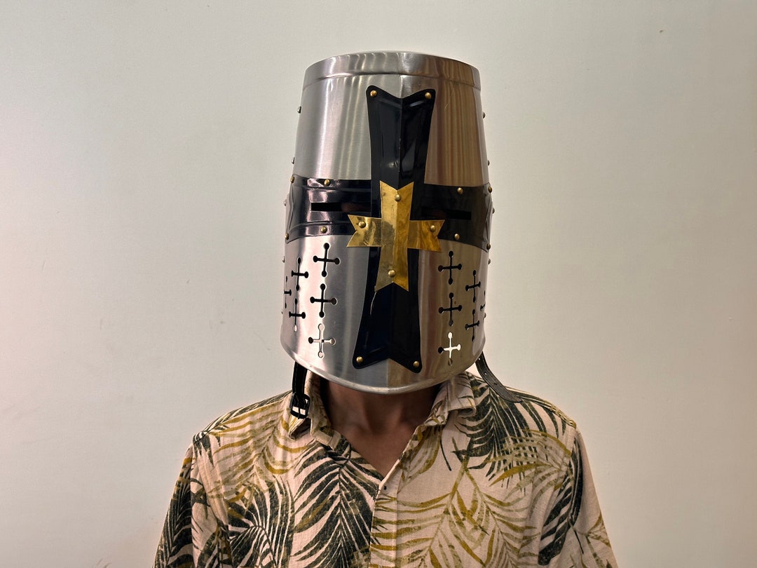 Templar Helmet Medieval Steel Holy Helmet With Brass and Black Cross ...