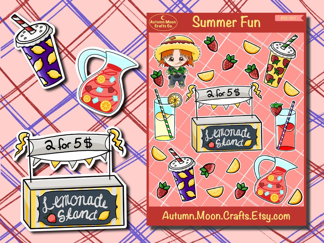 Lemonade Stand Sticker Pack, Vinyl Sticker, Fresh Strawberries, Pink ...