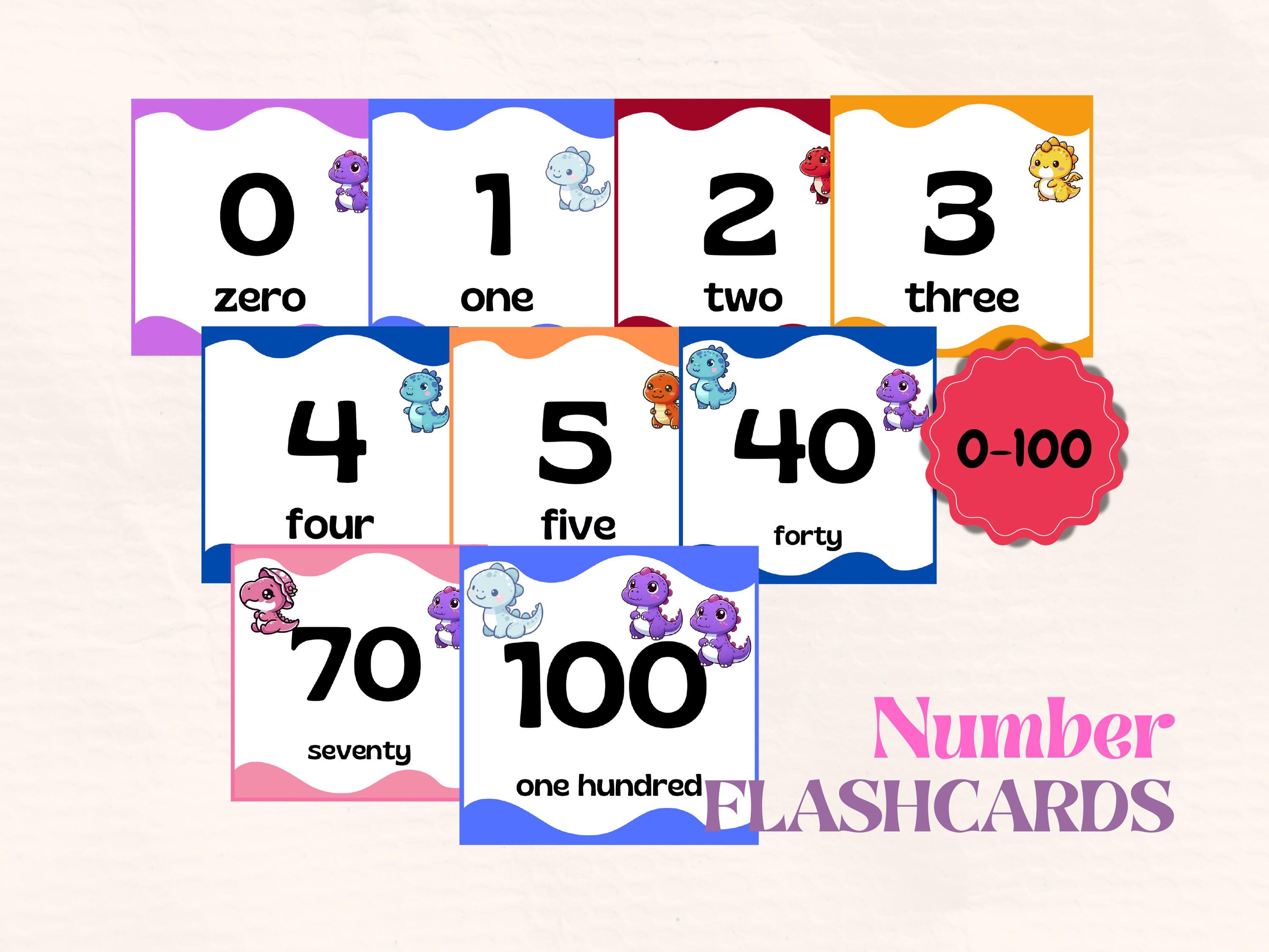 Number Cards 1-100, Printable Flashcards, Counting Cards, Dinosaur ...
