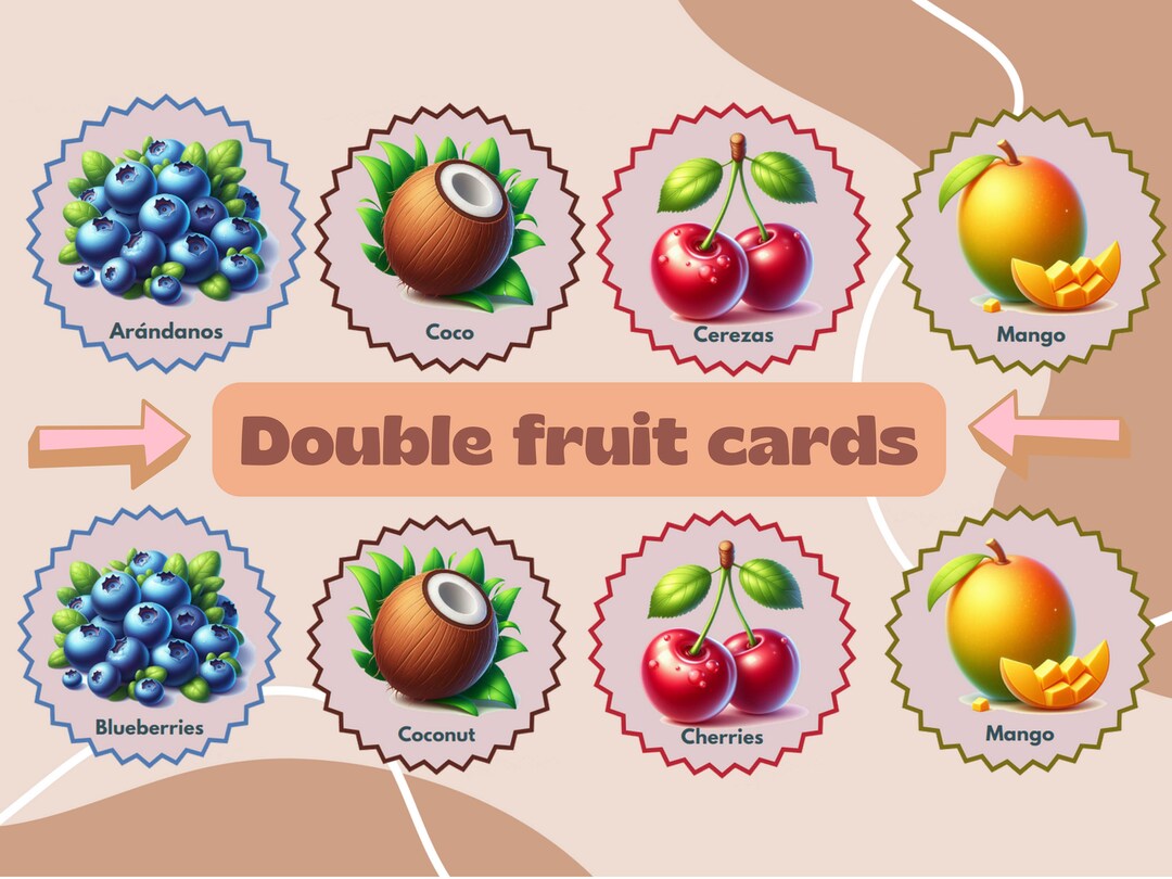 Flashcards for Children, Fruit Cards With Names in English and Spanish ...