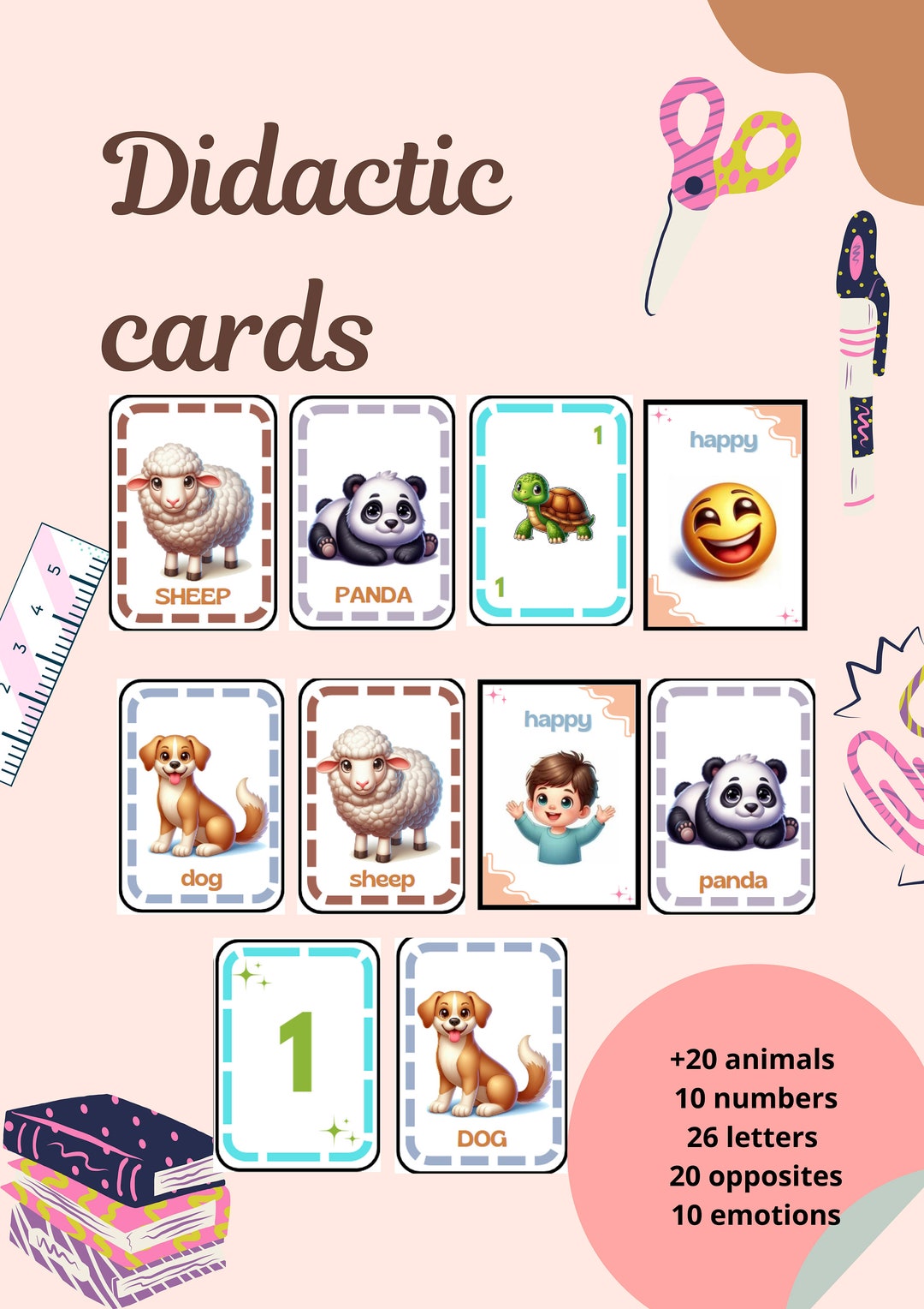 Double Teaching Cards: Game With Animals, Letters, Numbers, Emotions ...