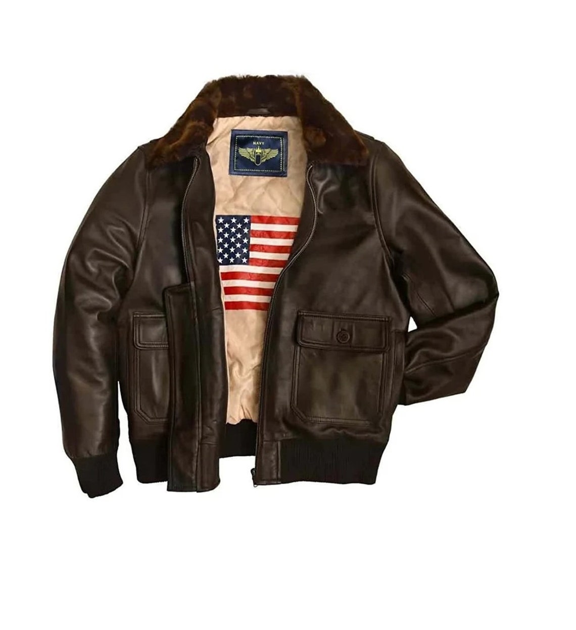 Military G1 Bomber RAF Aviator Cockpit Pilot WWII Brown Leather Jacket ...