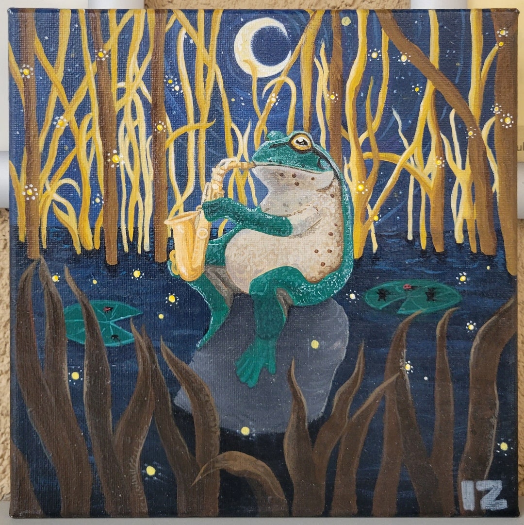 Jazzy Frog Print, Frog Playing the Saxophone, Cottage-core, Whimsical ...
