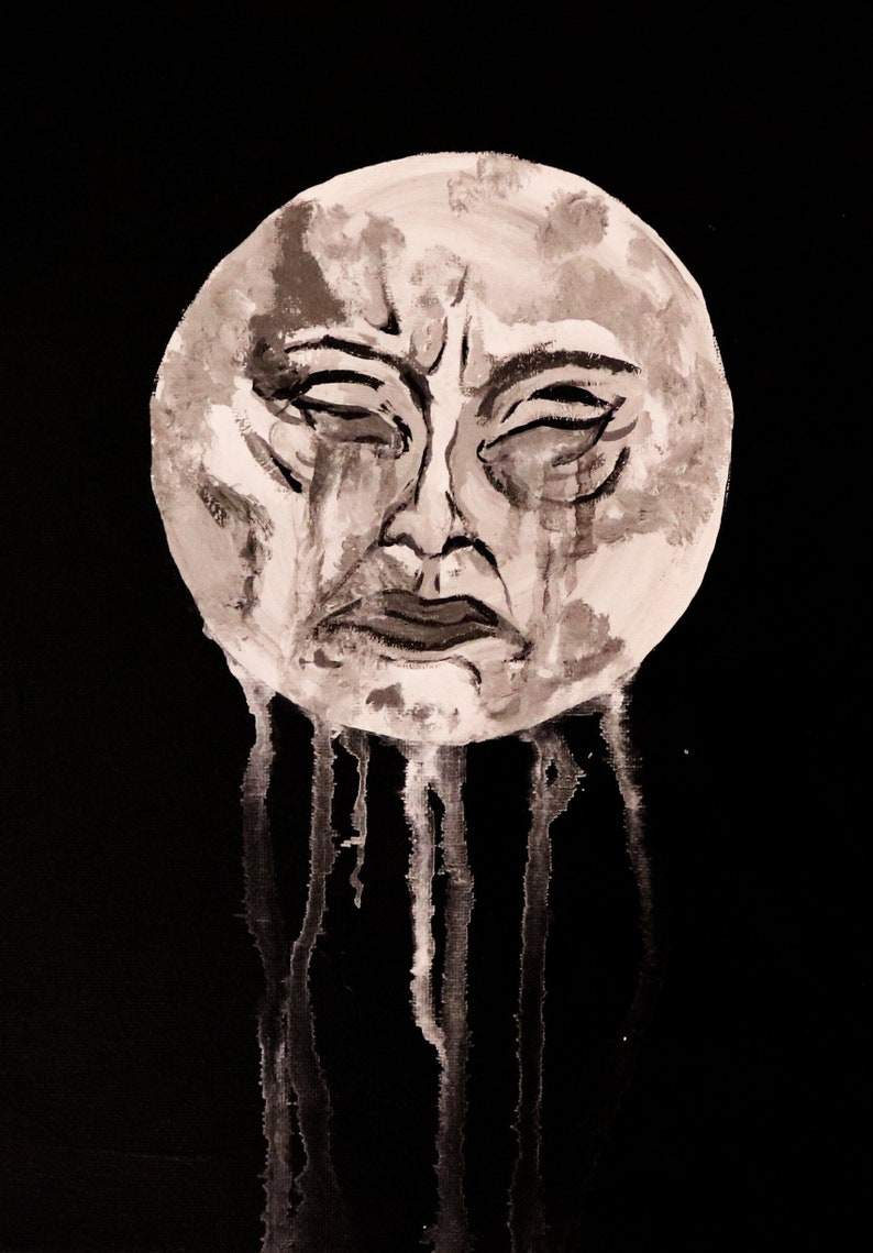 I Miss You, the Lady in the Moon, to the Moon, Crying Moon, Full Moon, Moon Art, Moon Print, Sad ...