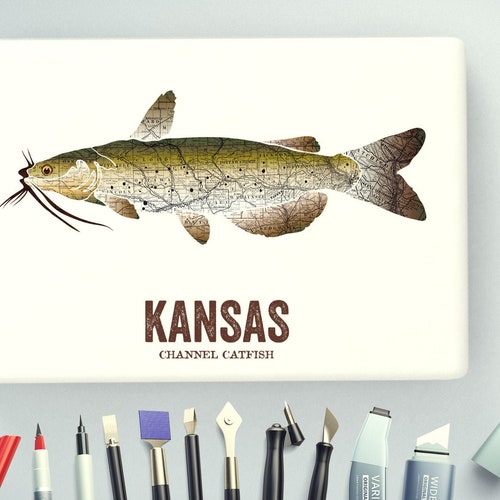 Washington State Fish Map Art Nature Outdoor Art Cottage - Etsy