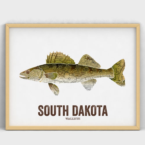 Wisconsin State Fish Map Art Nature Outdoor Art Vintage Map - Etsy