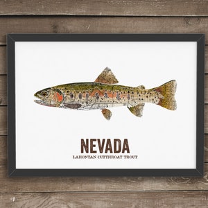 Nevada State Fish, Map Art, Nature Art, Vintage Map Art, Art Print ...