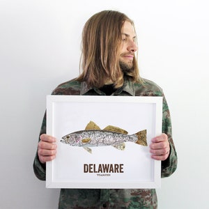 Delaware State Fish, Map Art, Nature Outdoor Art, Vintage Map Art, Art ...