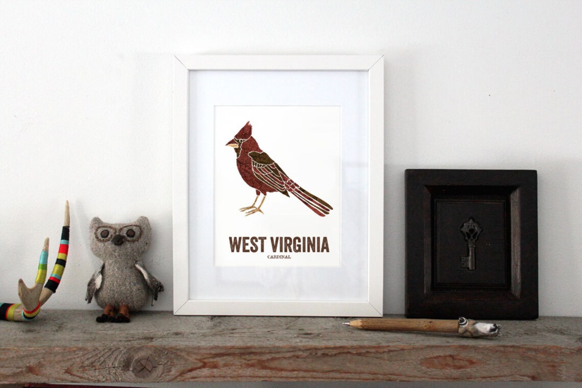 West Virginia State Bird Nature Art Outdoor Art Vintage Map - Etsy ...