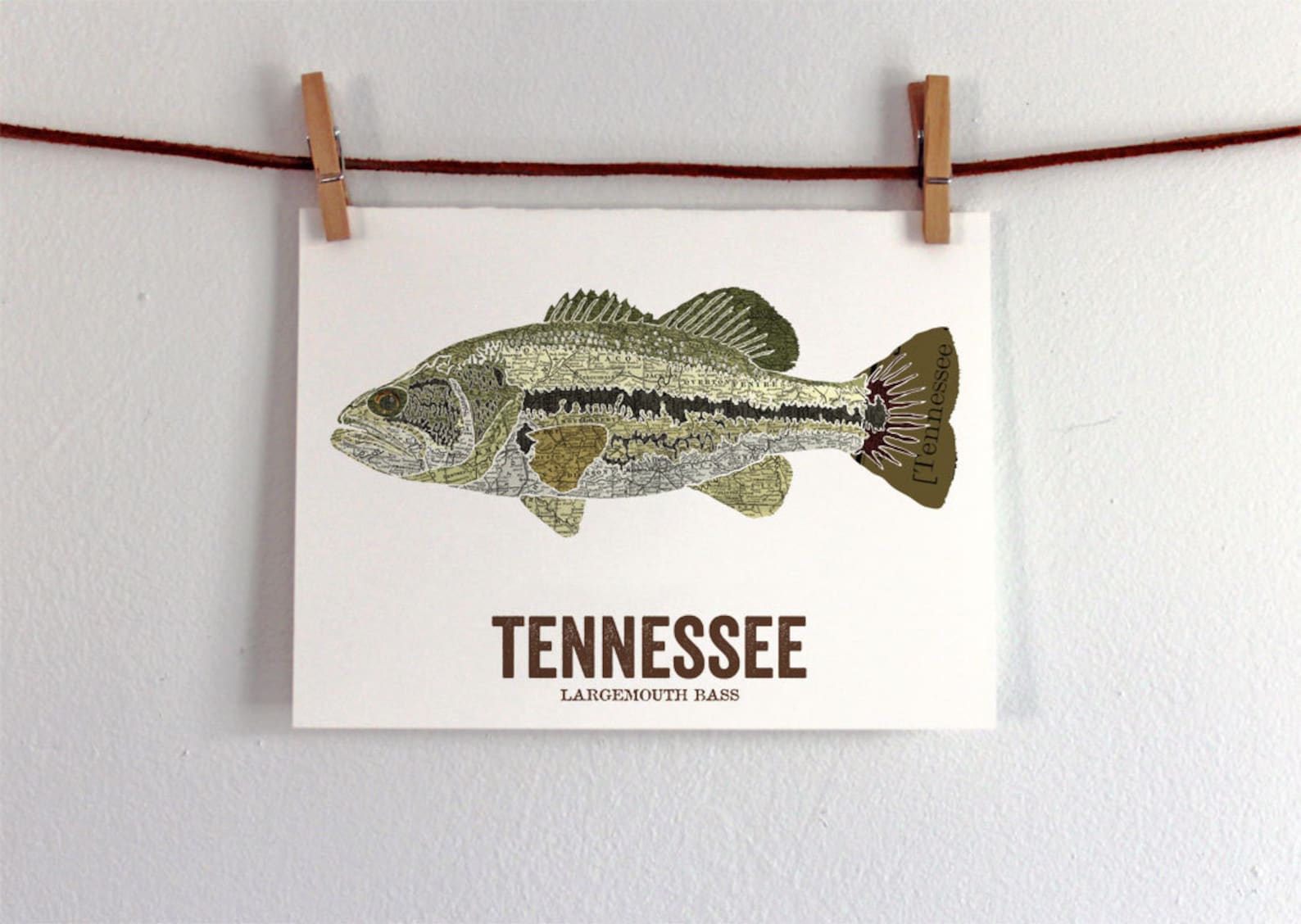 Tennessee State Fish Map Art Nature Outdoor Art Vintage Map - Etsy