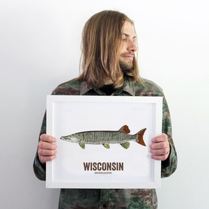 Wisconsin State Fish, Map Art, Nature Outdoor Art, Vintage Map Art, Art ...