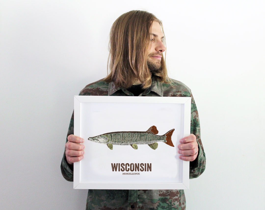 Wisconsin State Fish Map Art Nature Outdoor Art Vintage Map - Etsy
