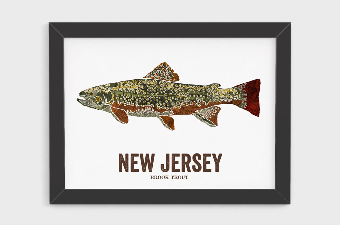New Jersey State Fish Nature Art Outdoor Art Vintage Map - Etsy