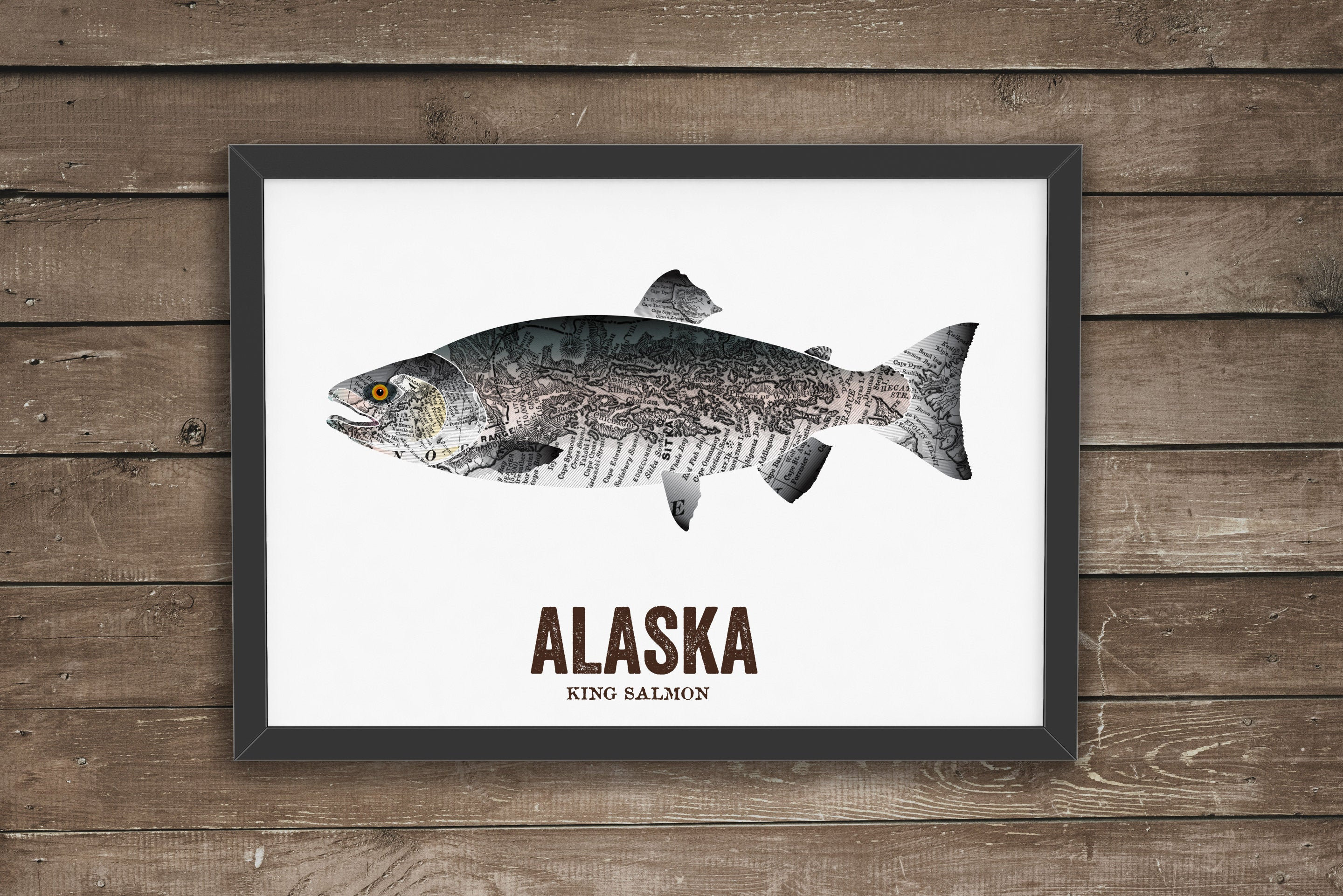 Alaska State Fish Map Art Nature Outdoor Art Vintage Map | Etsy