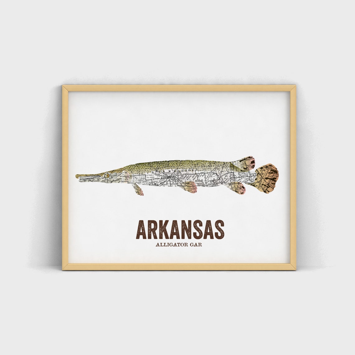 Arkansas State Fish Map Art Nature Outdoor Art Vintage Map - Etsy