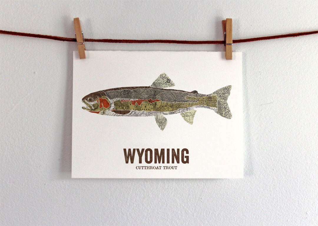 Wyoming State Fish, Map Art, Nature Outdoor Art, Vintage Map Art, Art ...