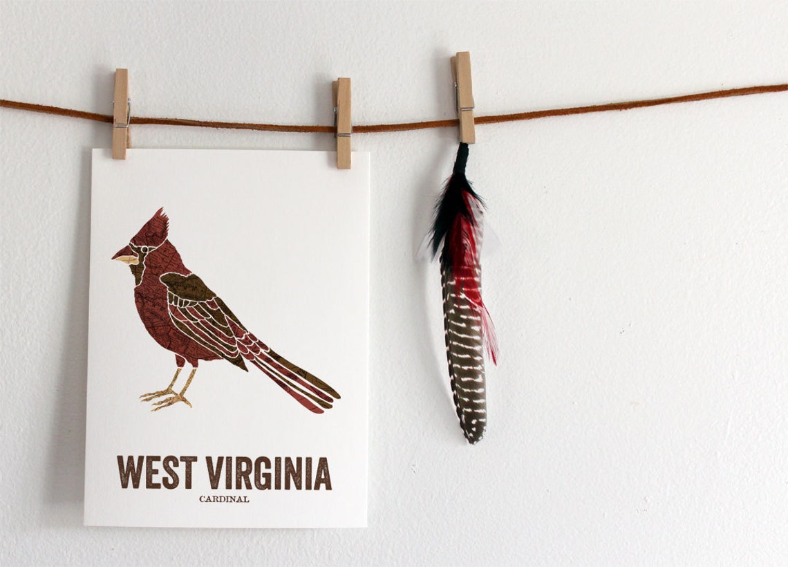 West Virginia State Bird Nature Art Outdoor Art Vintage Map - Etsy ...