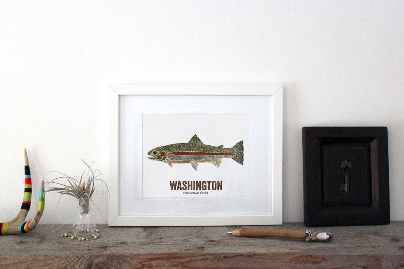 Washington State Fish Map Art Nature Outdoor Art Cottage - Etsy