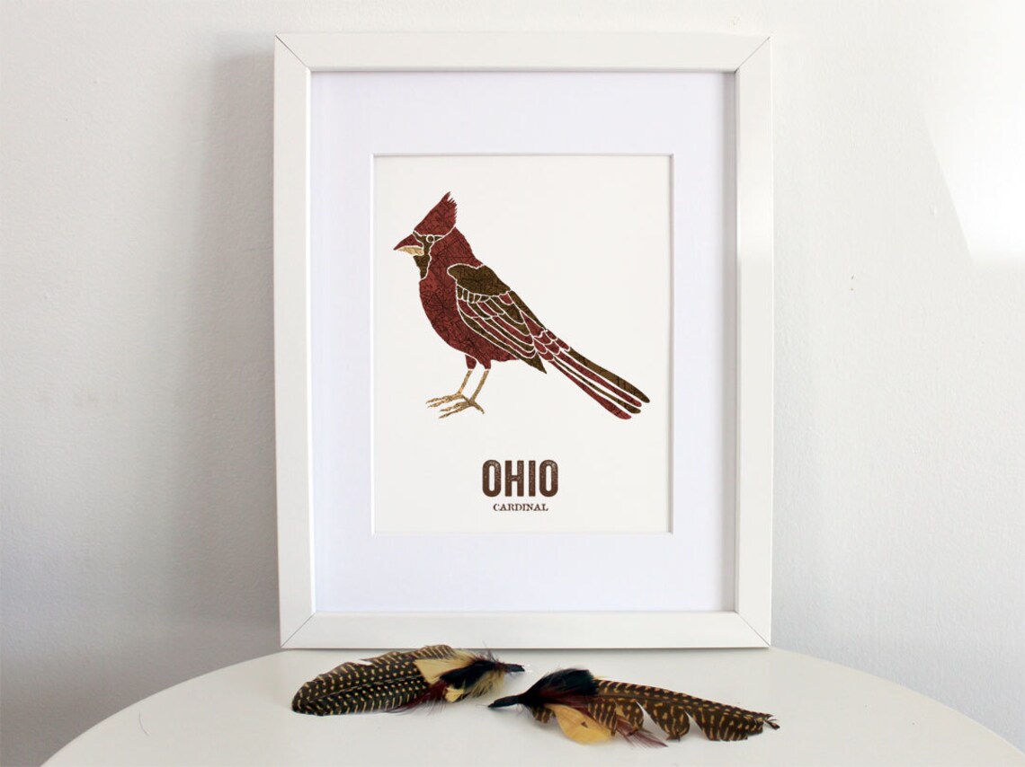 Ohio Art State Bird Print Map Art Wedding Gift Nursery - Etsy