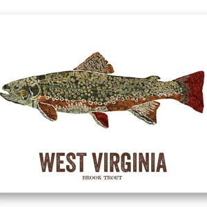 West Virginia State Fish, Map Art, Nature Outdoor Art, Vintage Map Art ...