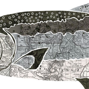 Oregon State Fish, Map Art, Nature Outdoor Art, Vintage Map Art, Art ...