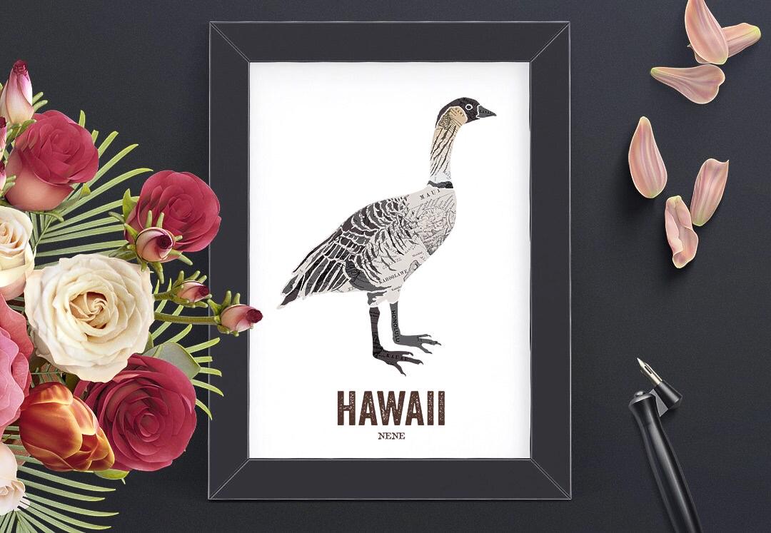 HAWAII Art, State Bird Print, Map Art, Wedding Gift, Nursery Art, Home ...