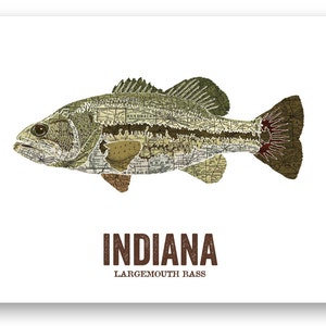 Indiana State Fish, Map Art, Nature Outdoor Art, Vintage Map Art, Art ...