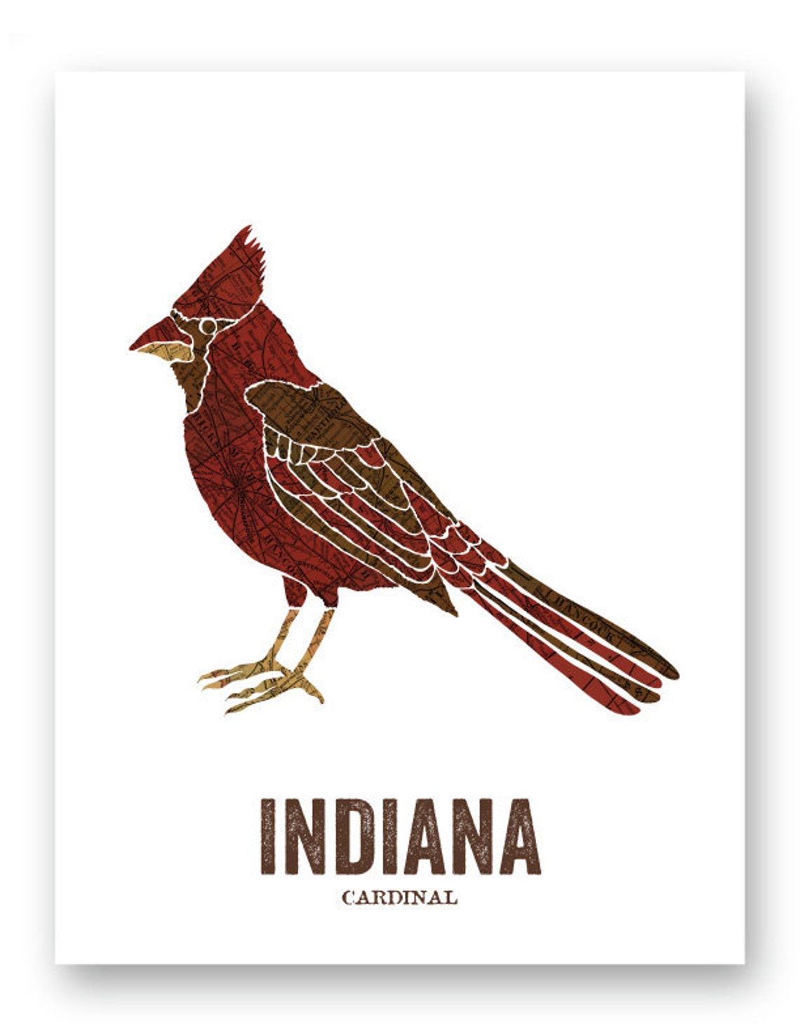 Indiana State Bird Nature Art Outdoor Art Vintage Map Art - Etsy
