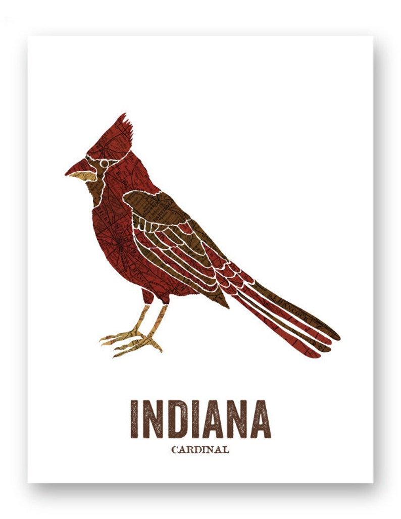 Indiana State Bird Nature Art Outdoor Art Vintage Map Art - Etsy