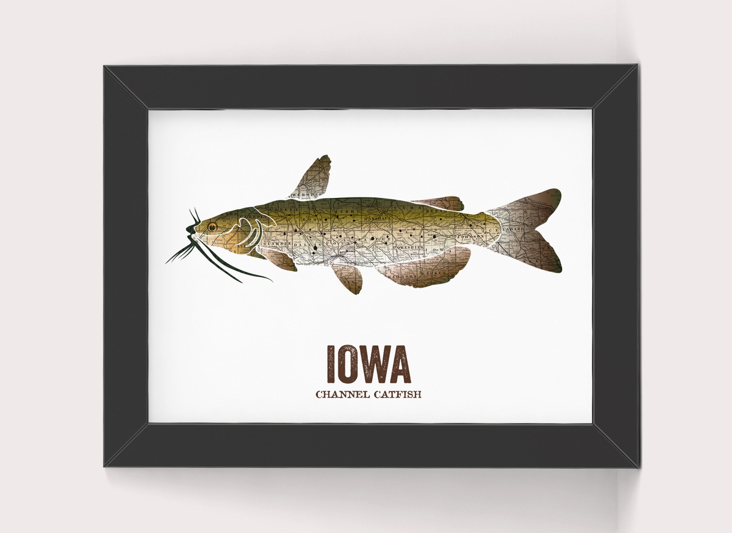 Iowa State Fish Map Art Nature Outdoor Art Vintage Map Art - Etsy Hong Kong