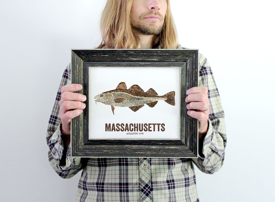 Massachusetts State Fish, Map Art, Nature Outdoor Art, Vintage Map Art ...