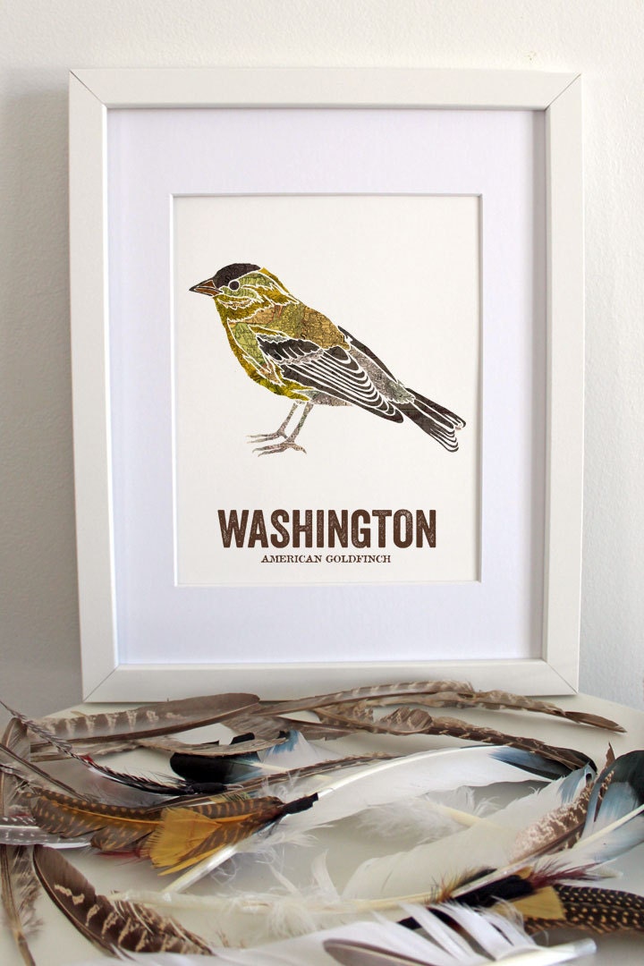 Washington State Bird Nature Art Outdoor Art Vintage Map - Etsy