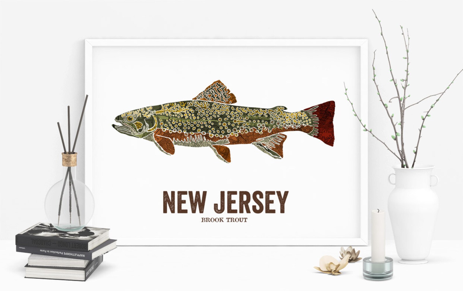 New Jersey State Fish Nature Art Outdoor Art Vintage Map - Etsy