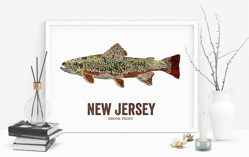 New Jersey State Fish Nature Art Outdoor Art Vintage Map - Etsy