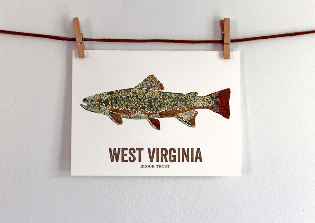 West Virginia State Fish, Map Art, Nature Outdoor Art, Vintage Map Art ...