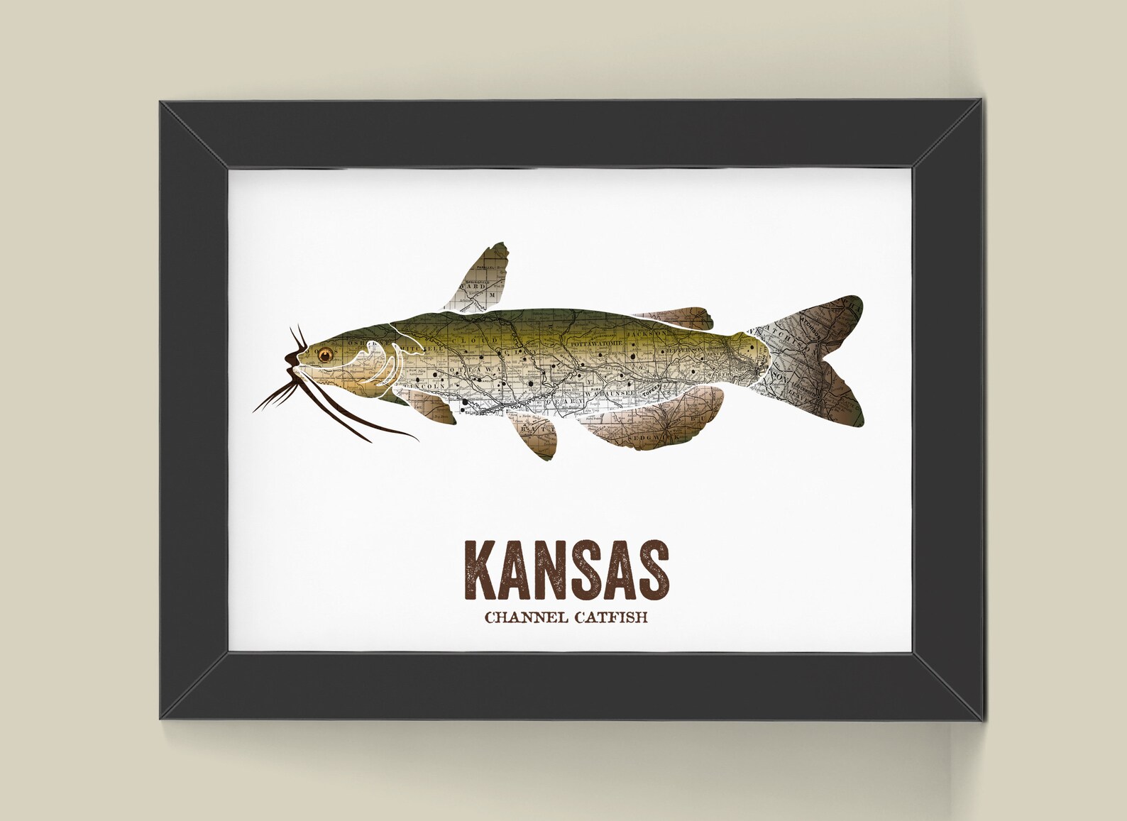 Kansas State Fish Map Art Nature Outdoor Art Vintage Map | Etsy