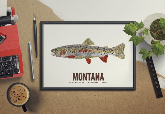 Montana State Fish Nature Art Outdoor Art Vintage Map Art - Etsy