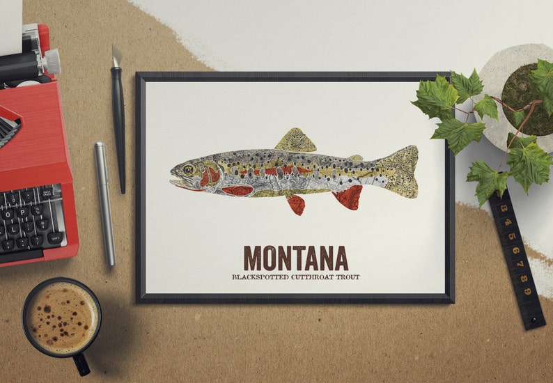 Montana State Fish Nature Art Outdoor Art Vintage Map Art | Etsy