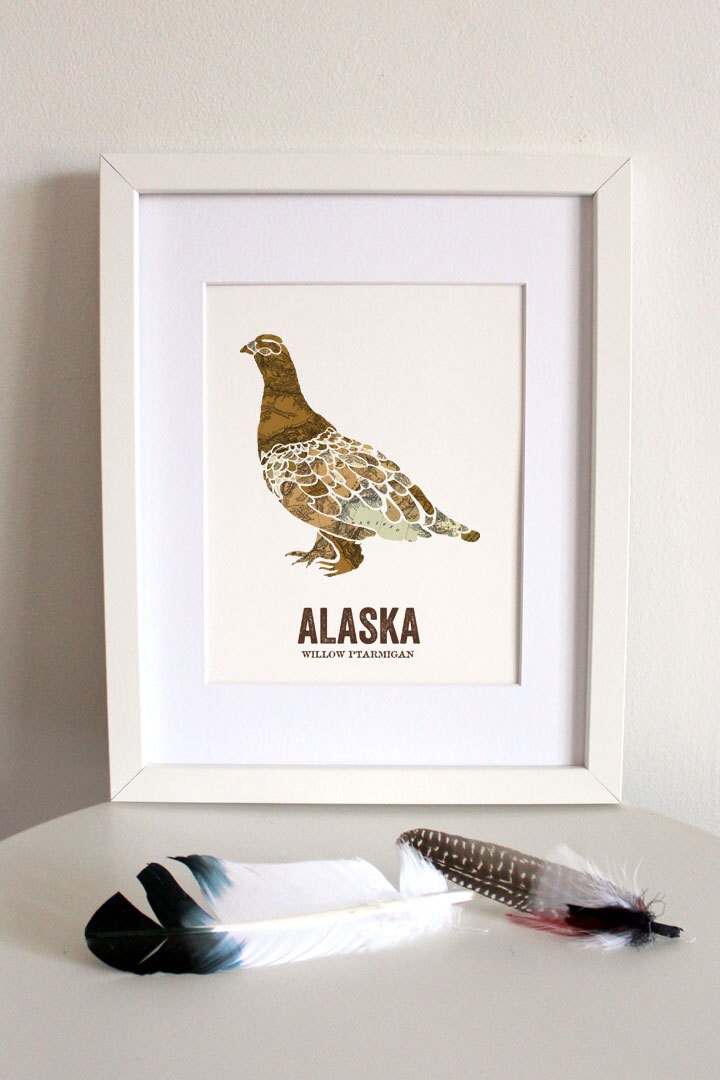 Alaska State Bird Nature Art Outdoor Art Vintage Map Art | Etsy