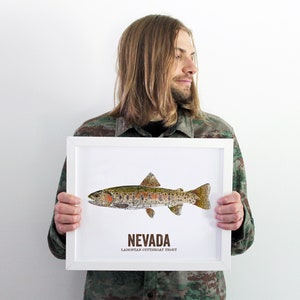 Nevada State Fish, Map Art, Nature Art, Vintage Map Art, Art Print ...