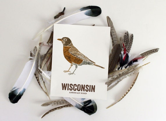 Wisconsin State Bird Nature art Outdoor art Vintage Map | Etsy