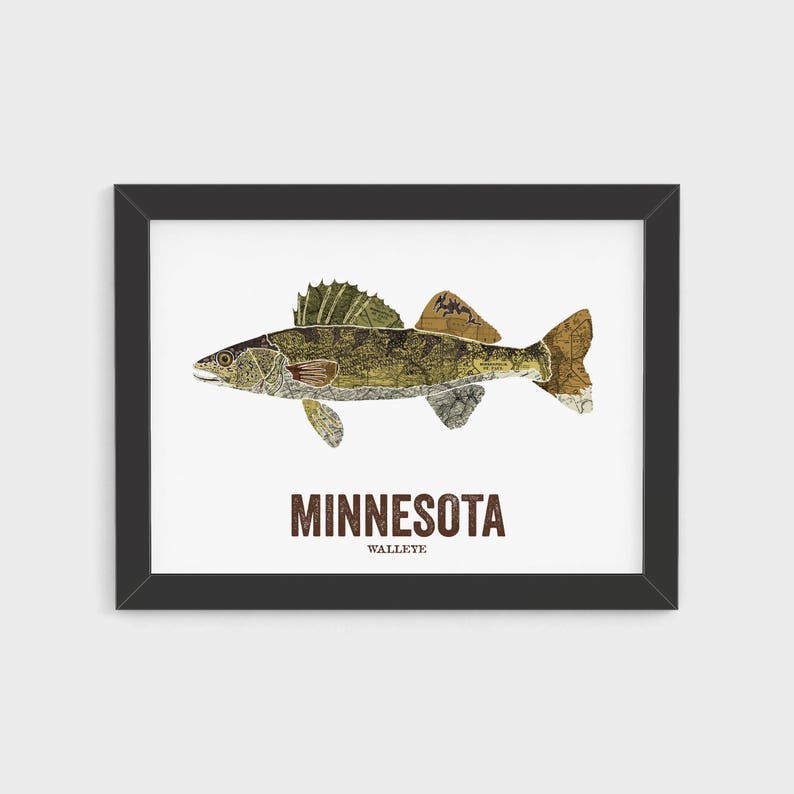 Minnesota State Fish, Map Art, Nature Outdoor Art, Vintage Map Art, Art ...
