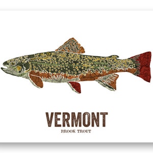 Vermont State Fish, Nature Art, Outdoor Art, Vintage Map Art, Art Print ...